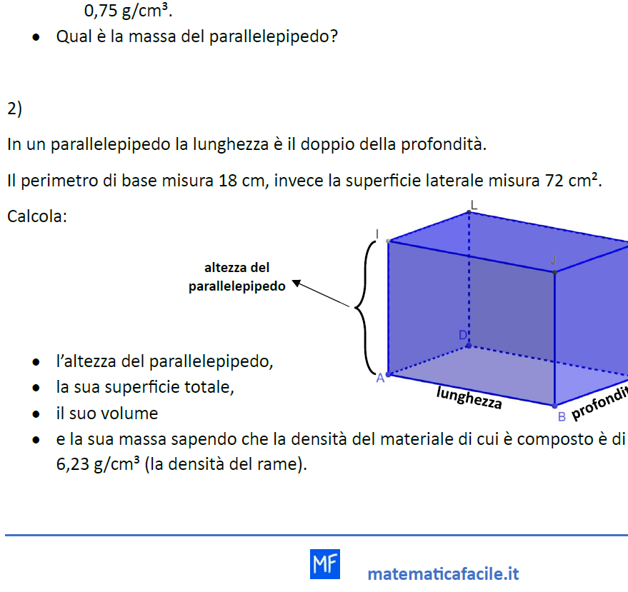 Formule inverse del volume del parallelepipedo - Matematica Facile