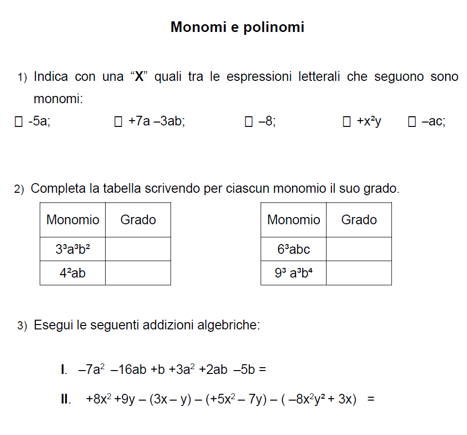 Esercizi con monomi e polinomi - Matematica Facile